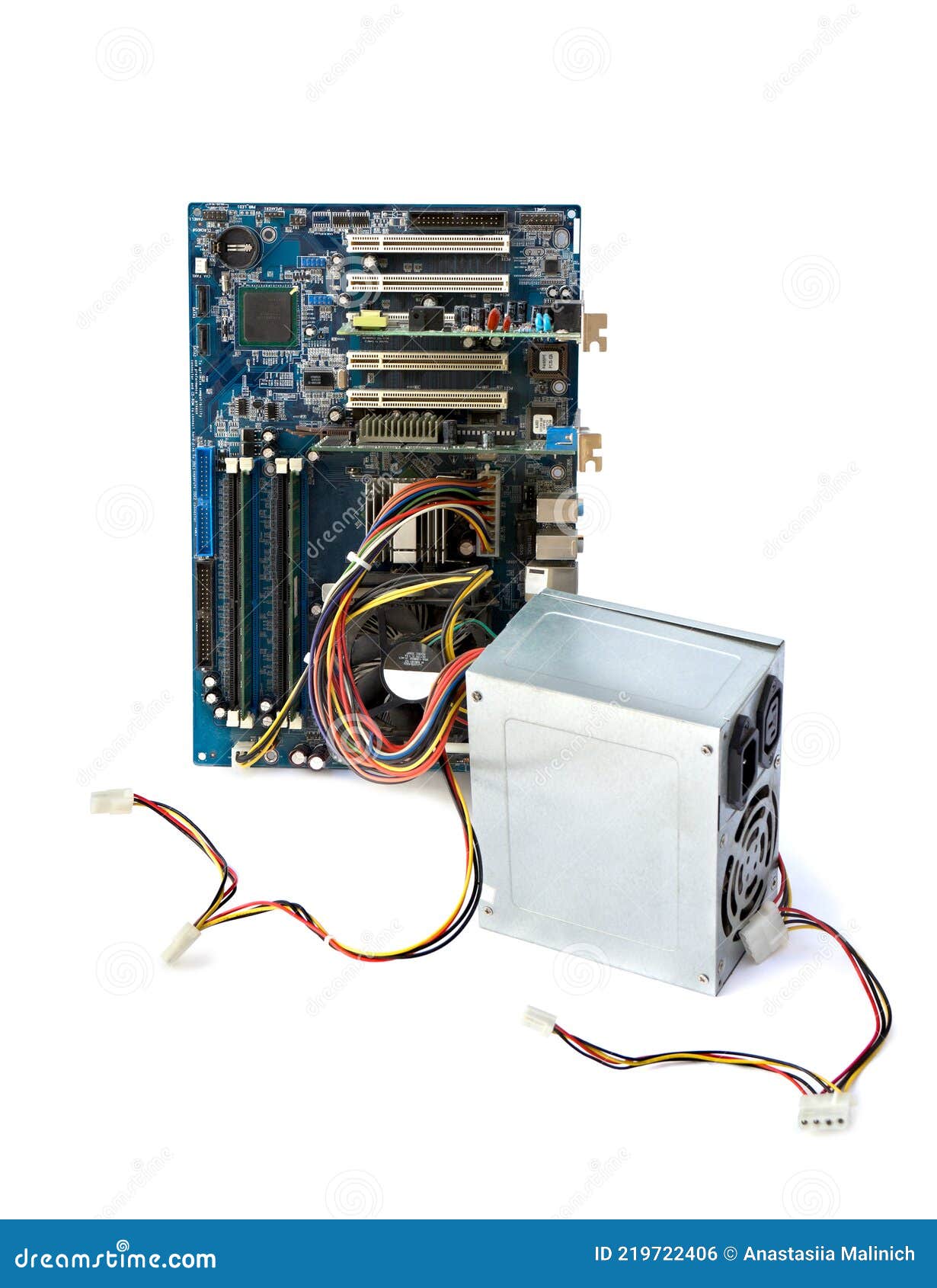 Computer Motherboard and Power Supply Closeup Stock Photo - Image of ...