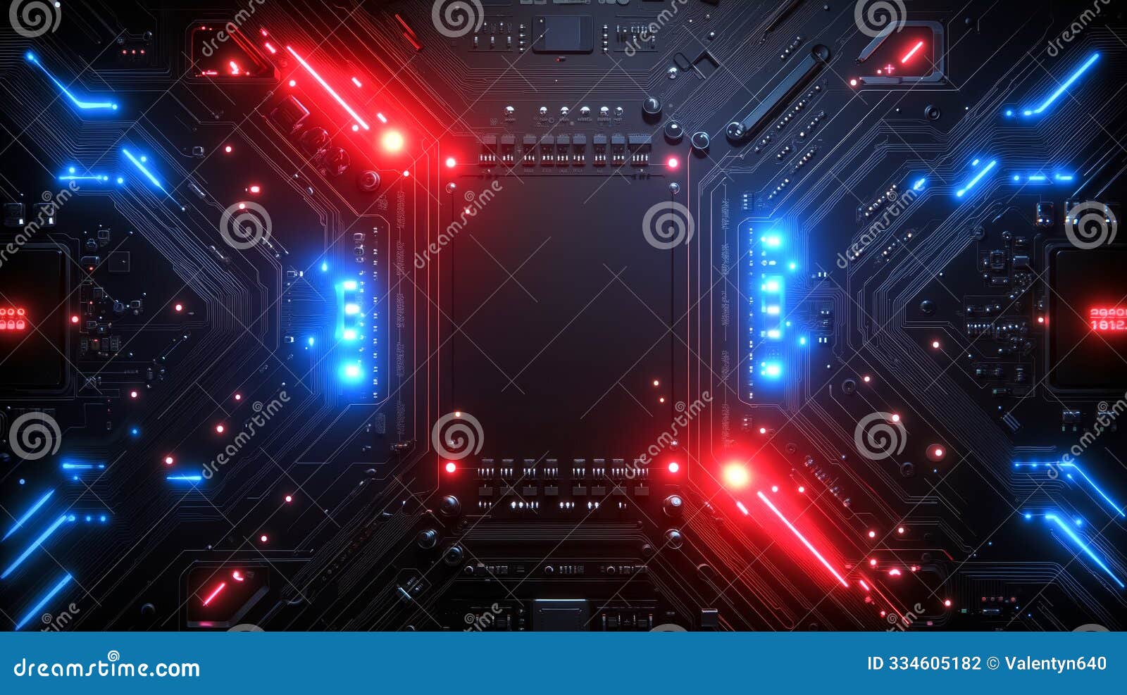 A Computer Motherboard with Red and Blue Lights on it Stock ...