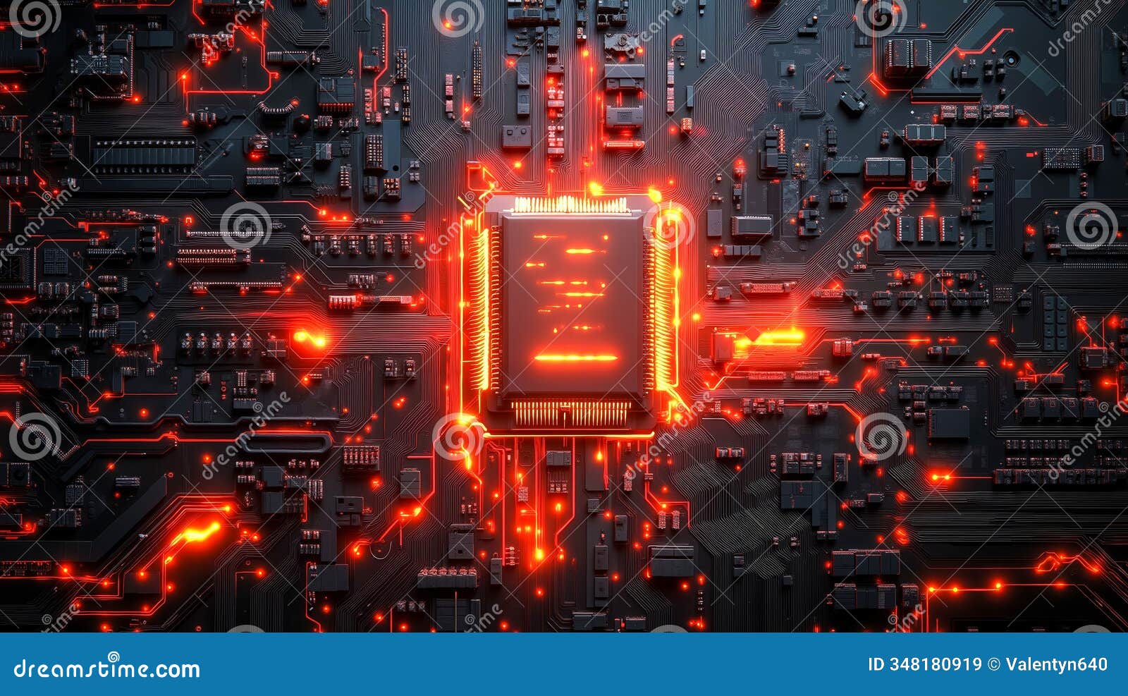 A Computer Motherboard with a Red Light on it Stock Image - Image of ...
