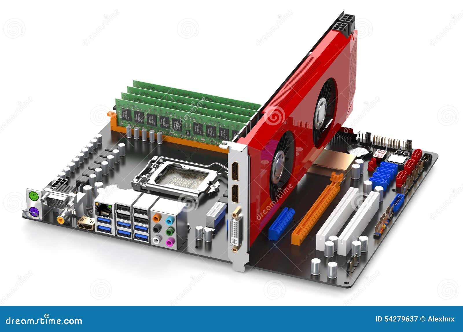Computer Motherboard Side View Stock Illustration - Illustration of ...