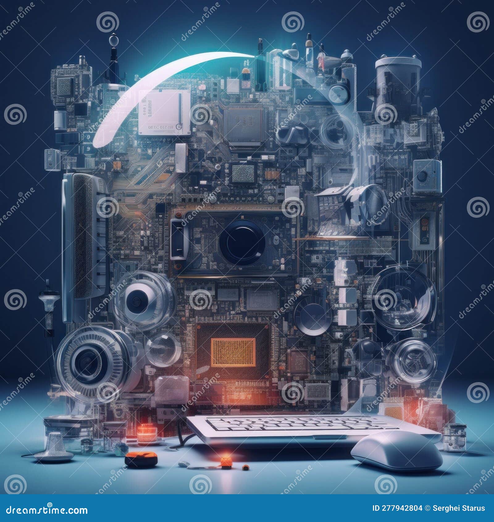 A Computer Motherboard Surrounded by Electronic Components. Generative ...
