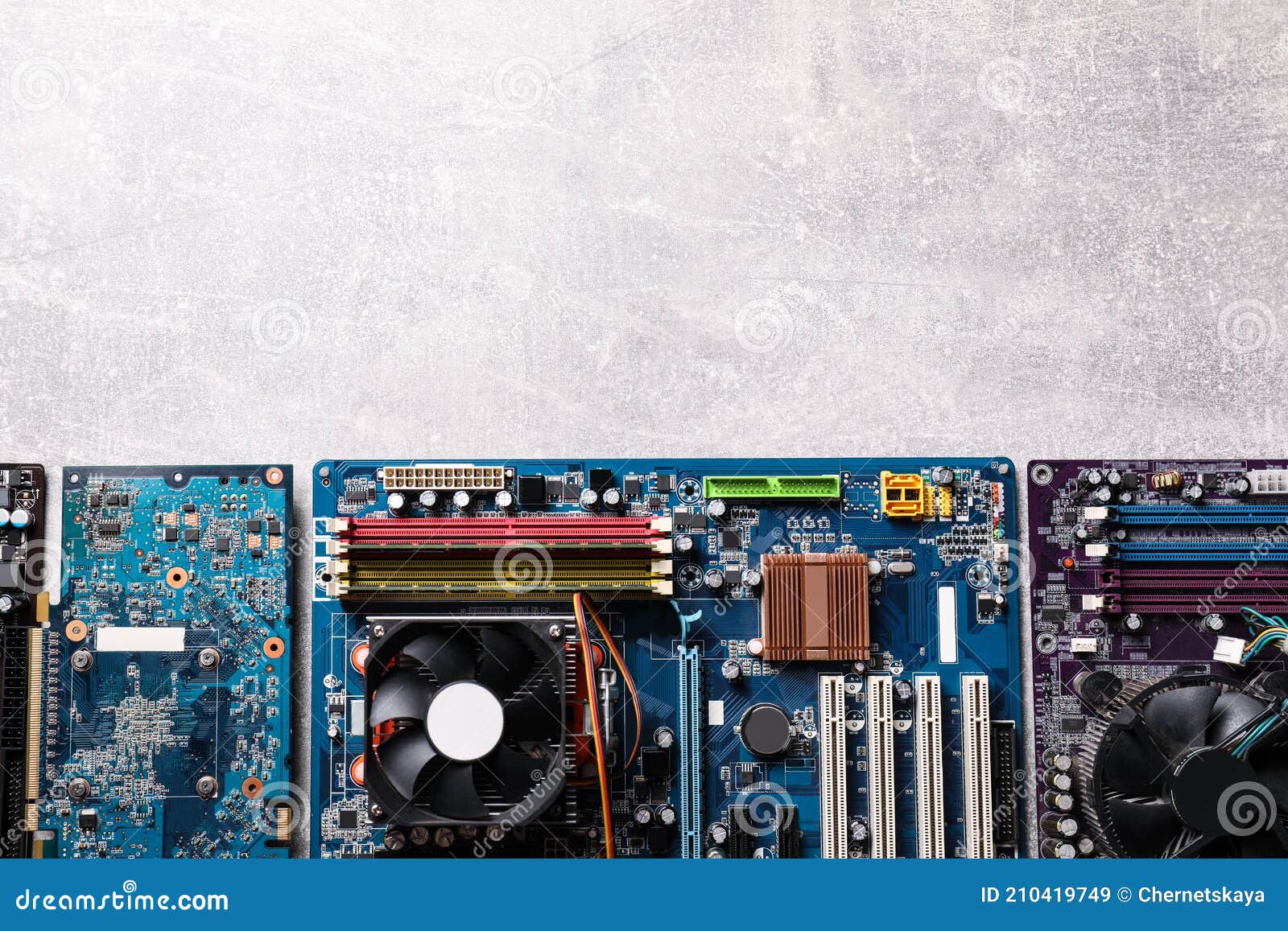 Computer Motherboards on Light Grey Table, Flat Lay with Space for Text ...
