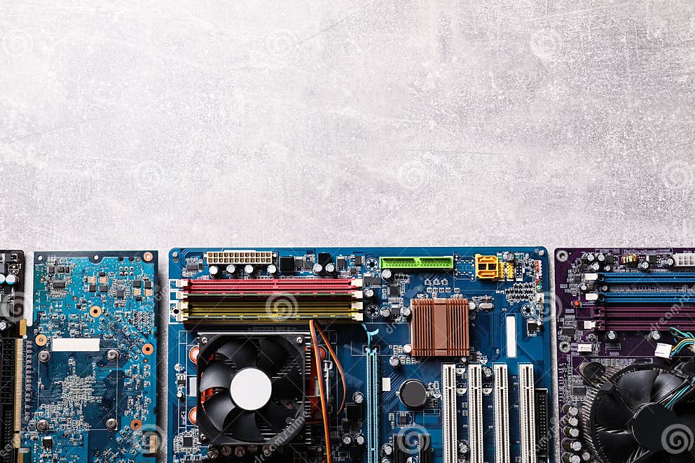 Computer Motherboards on Light Grey Table, Flat Lay with Space for Text ...