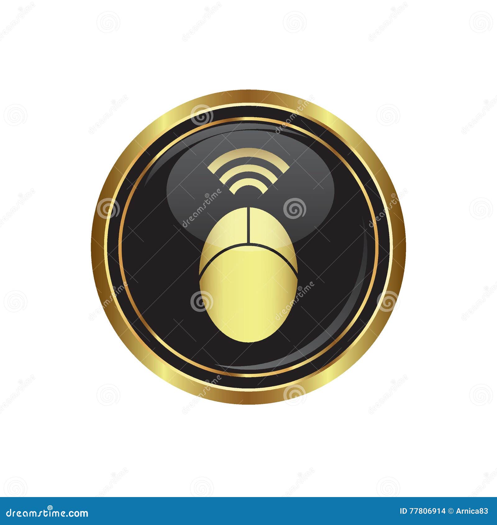 Computer Mouse on the Black with Gold Round Button. Stock Vector ...