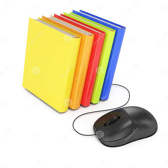 Computer mouse and books stock illustration. Illustration of online ...
