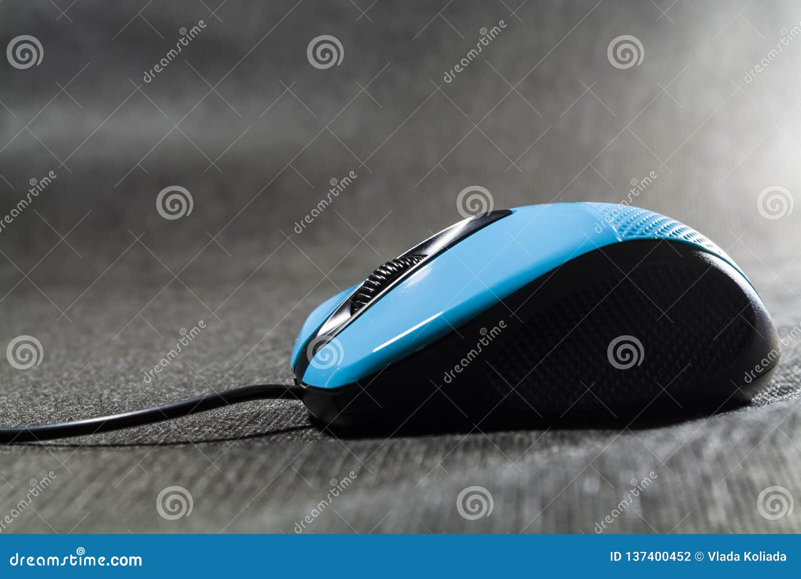 Computer Mouse of Bright Blue Color. Black Details. Plastic. Modern ...