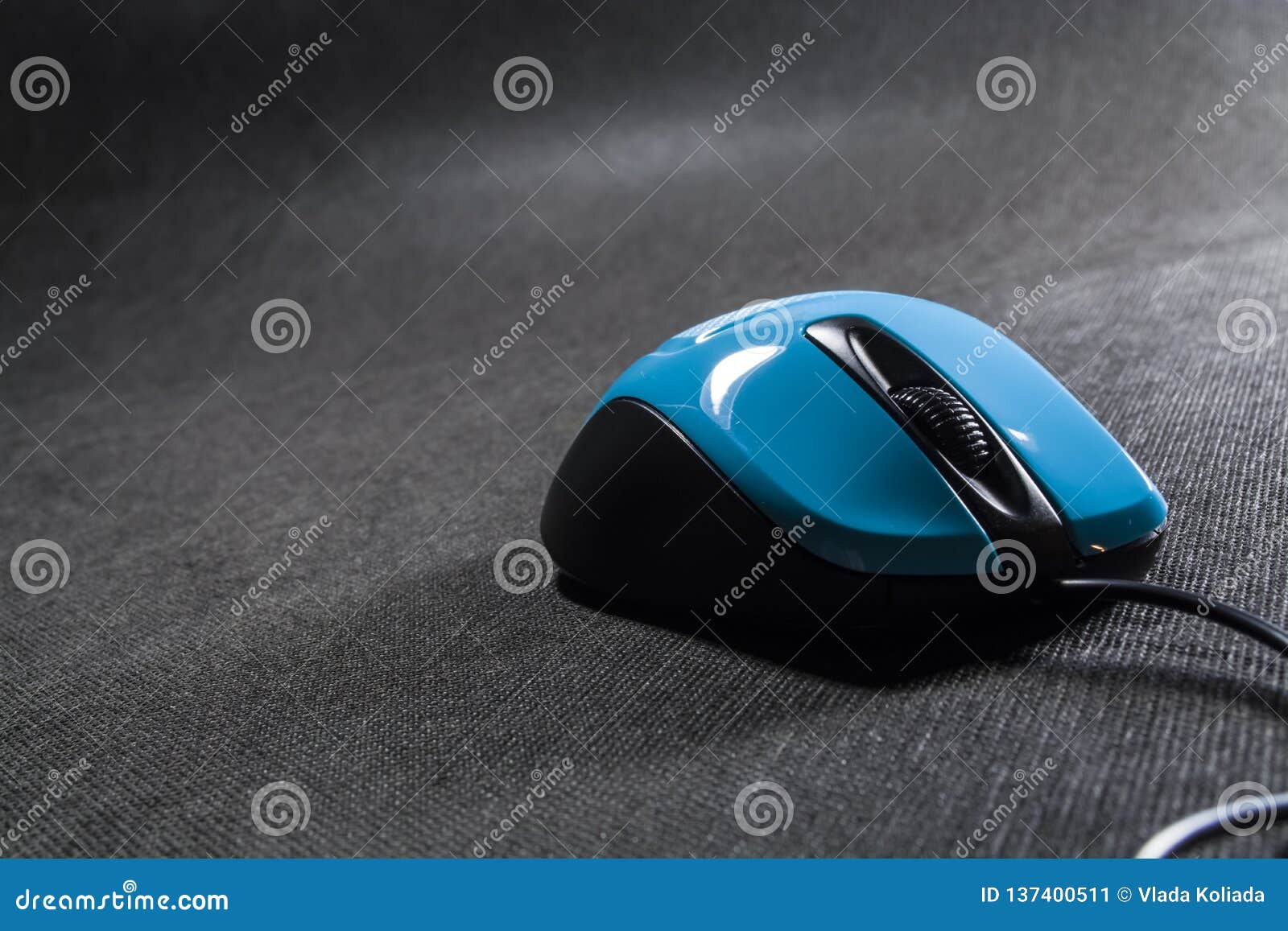 Computer Mouse of Bright Blue Color. Black Details. Plastic. Modern ...