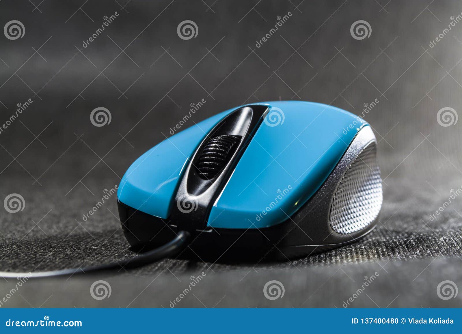 Computer Mouse of Bright Blue Color. Black Details. Plastic. Modern ...