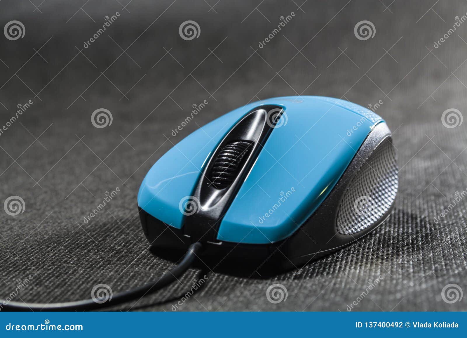 Computer Mouse of Bright Blue Color. Black Details. Plastic. Modern ...