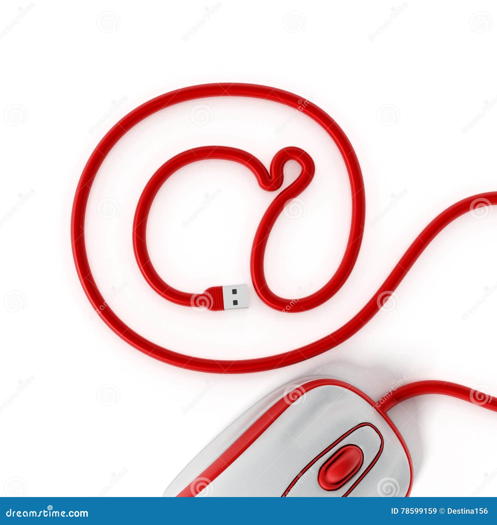 Computer Mouse Cable Forming an at Sign. 3D Illustration Stock ...