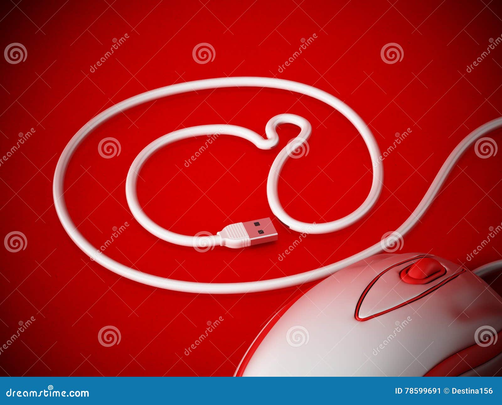 Computer Mouse Cable Forming an at Sign. 3D Illustration Stock ...
