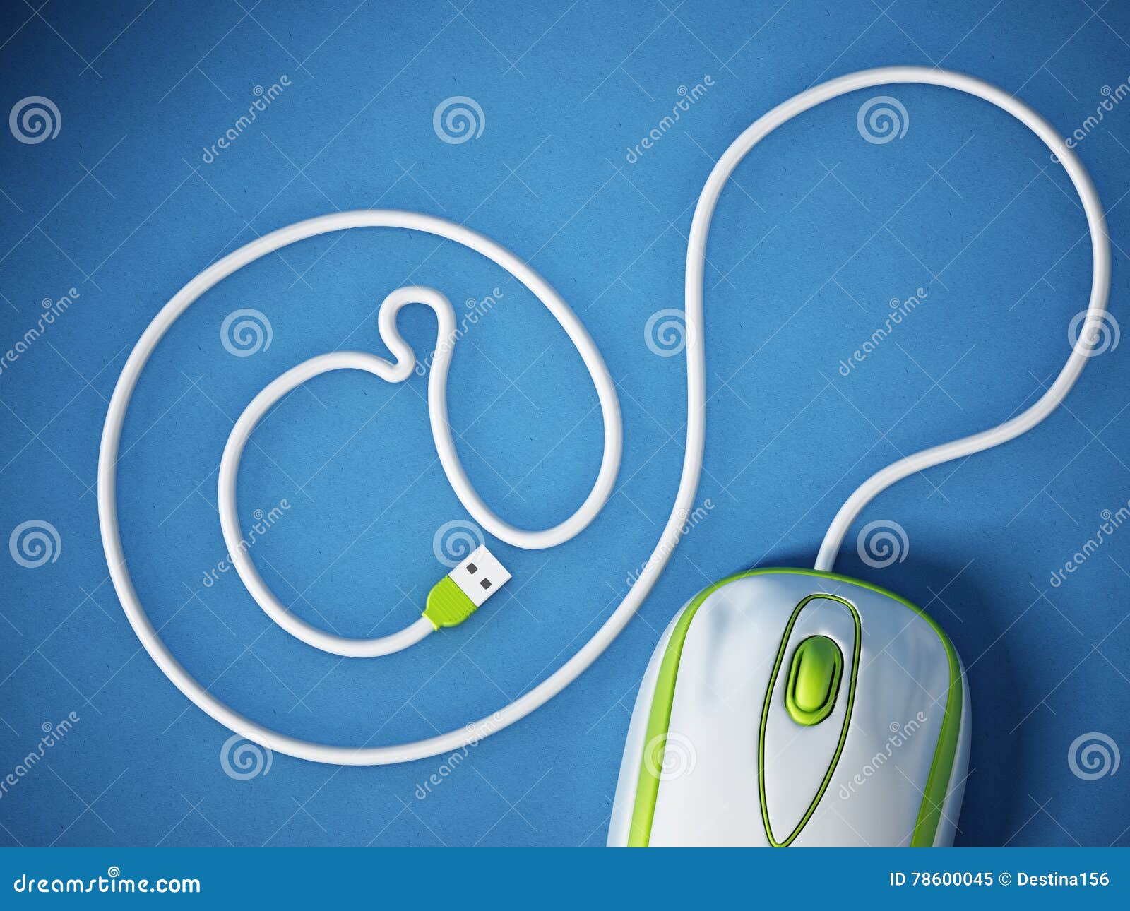 Computer Mouse Cable Forming an at Sign. 3D Illustration Stock ...