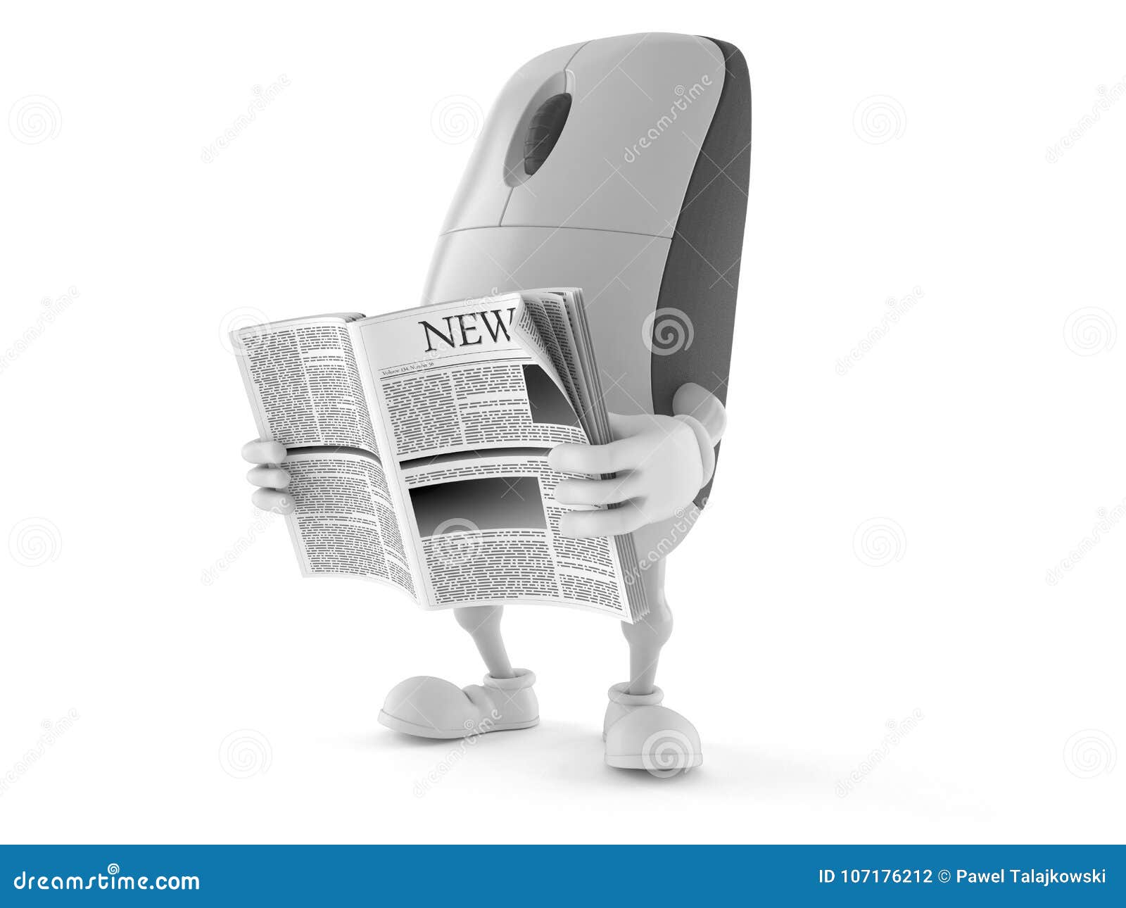 Computer Mouse Character Reading Newspaper Stock Illustration ...