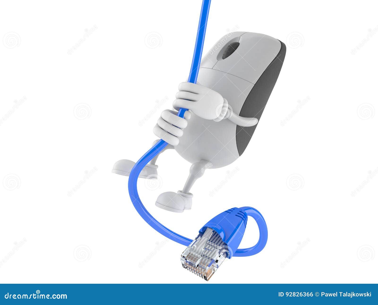 Computer Mouse Character Swinging on Network Cable Stock Illustration ...