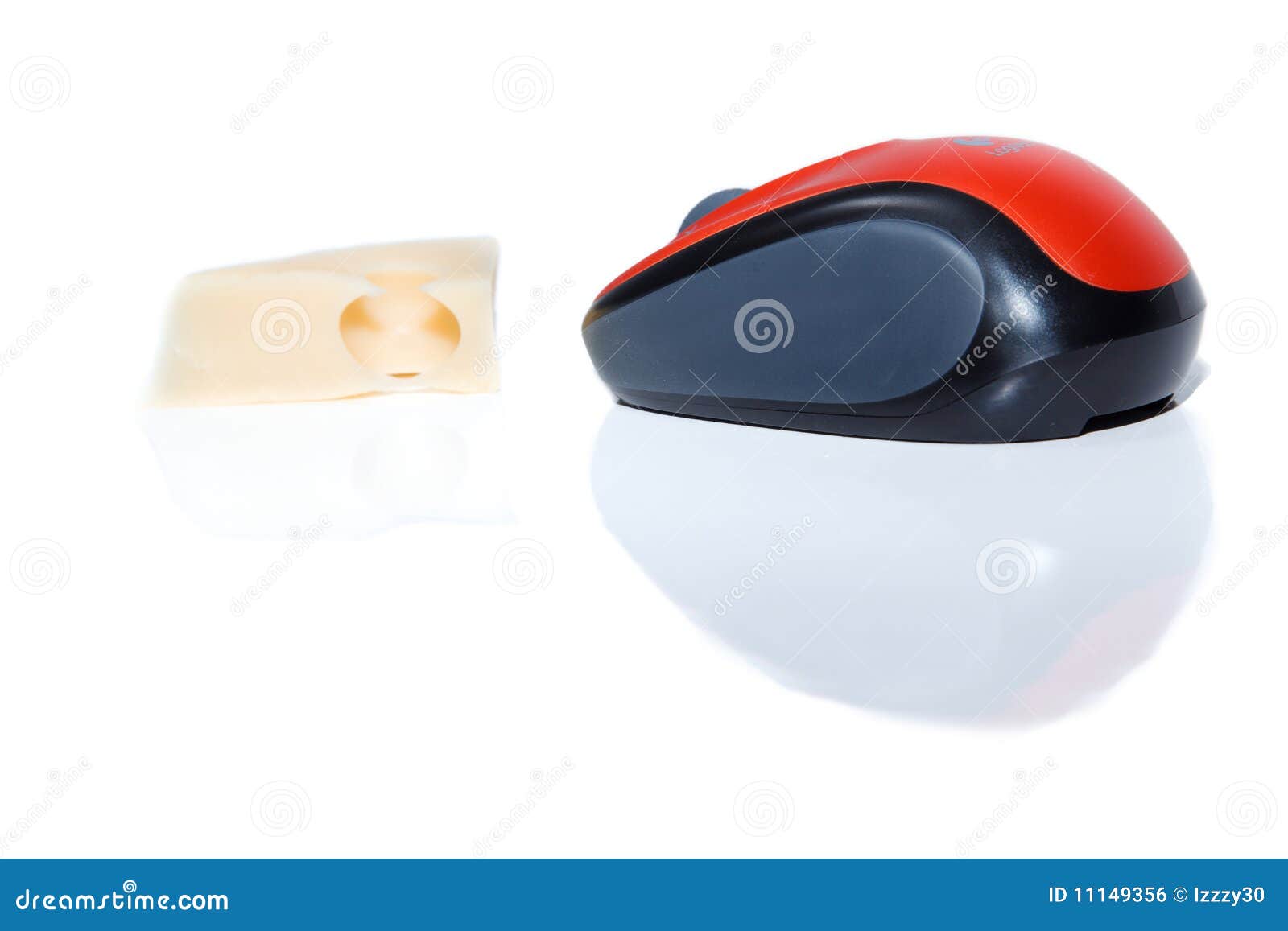 Computer Mouse with Cheese on Isolated White Stock Photo - Image of ...