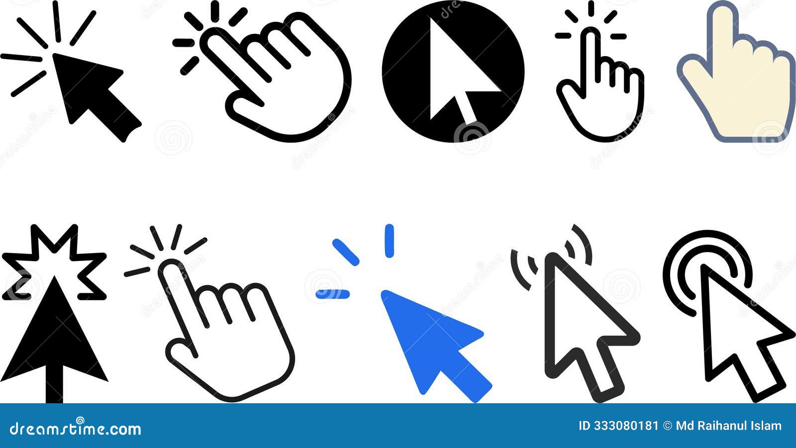 Mouse Click Cursor Icon Set. Hand Finger And Arrow Cursor Pointer Symbol Icons Vector Set ...