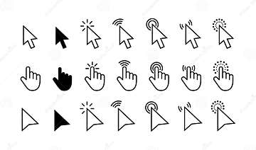Computer Mouse Click Cursor Gray Arrow Icons Set and Loading Icons ...