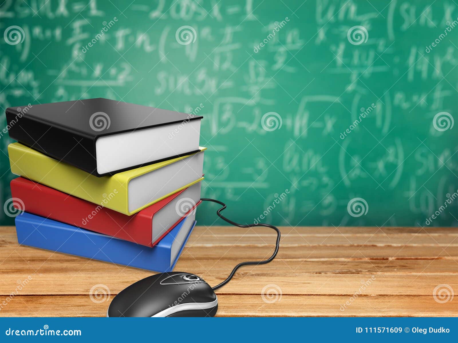 Computer Mouse and Stack of Books on Wooden Table Stock Image - Image ...