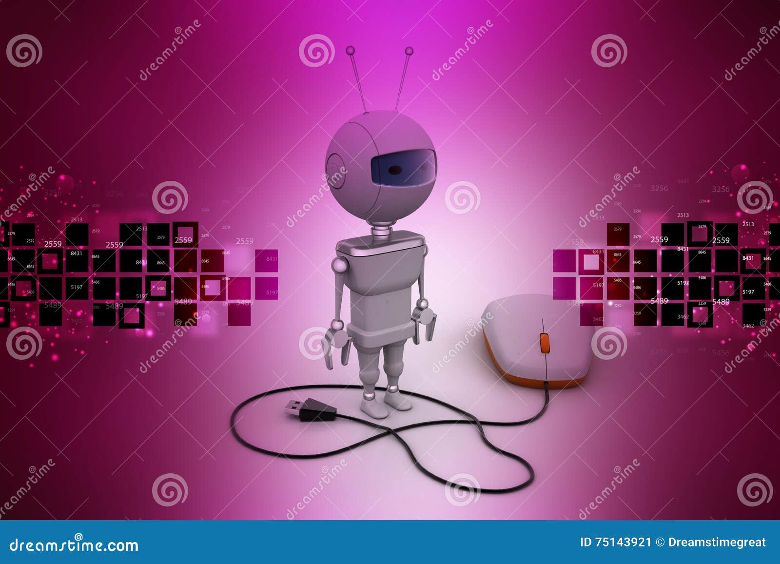 Computer Mouse Connected with Robot Stock Illustration - Illustration ...