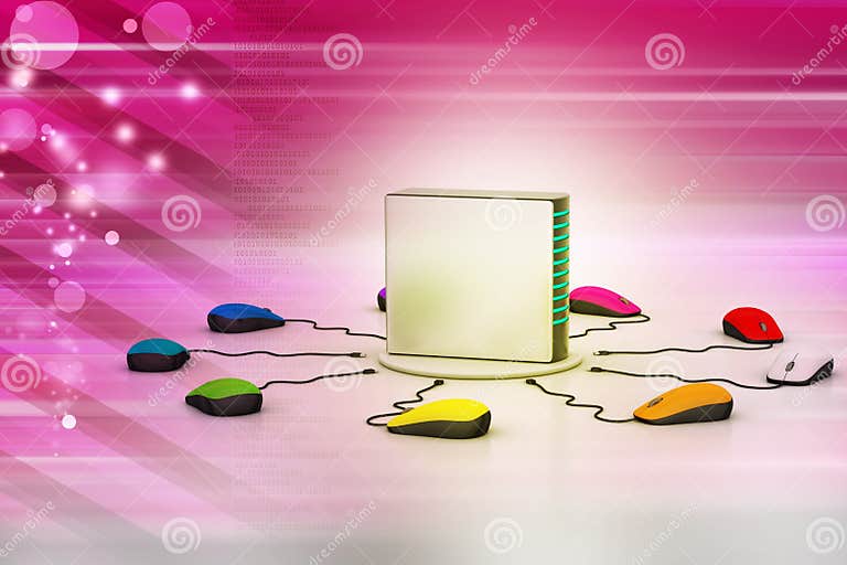 Computer Mouse Connected Server Stock Illustration - Illustration of ...