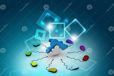 Computer Mouse Connected To a Cloud Stock Illustration - Illustration ...