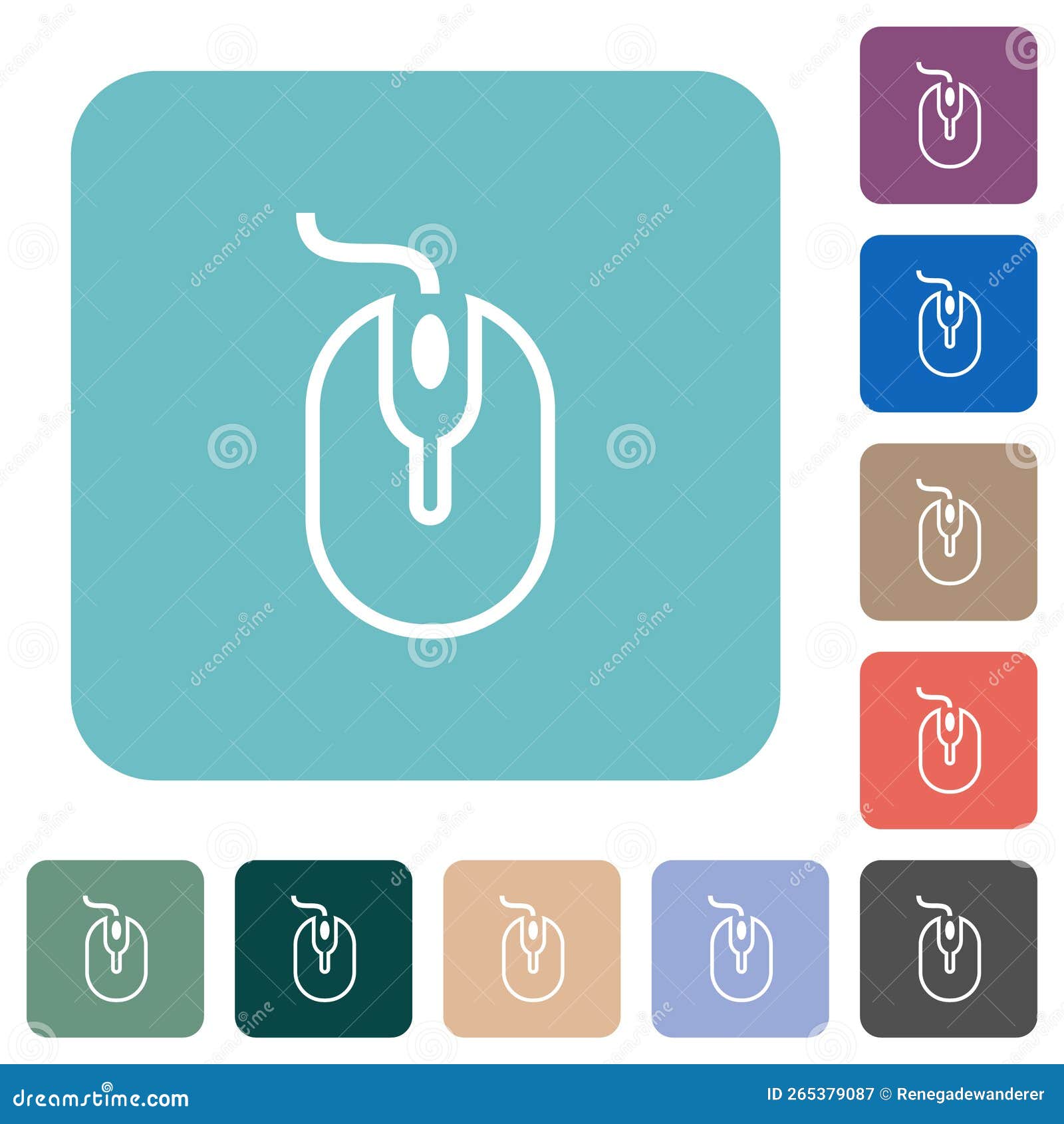 Computer Mouse with Cord Outline Rounded Square Flat Icons Stock Vector ...