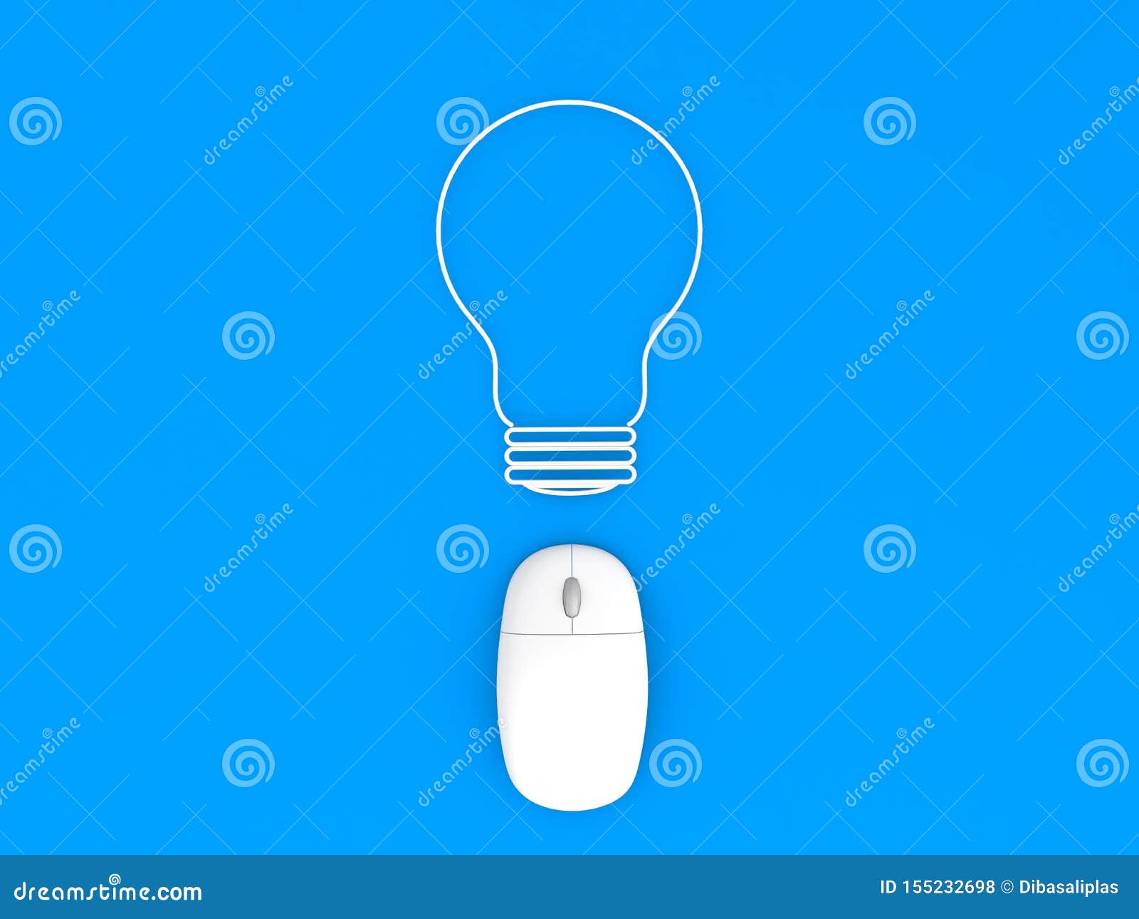Computer Mouse and Electric Lamp on a Blue Background. Stock ...