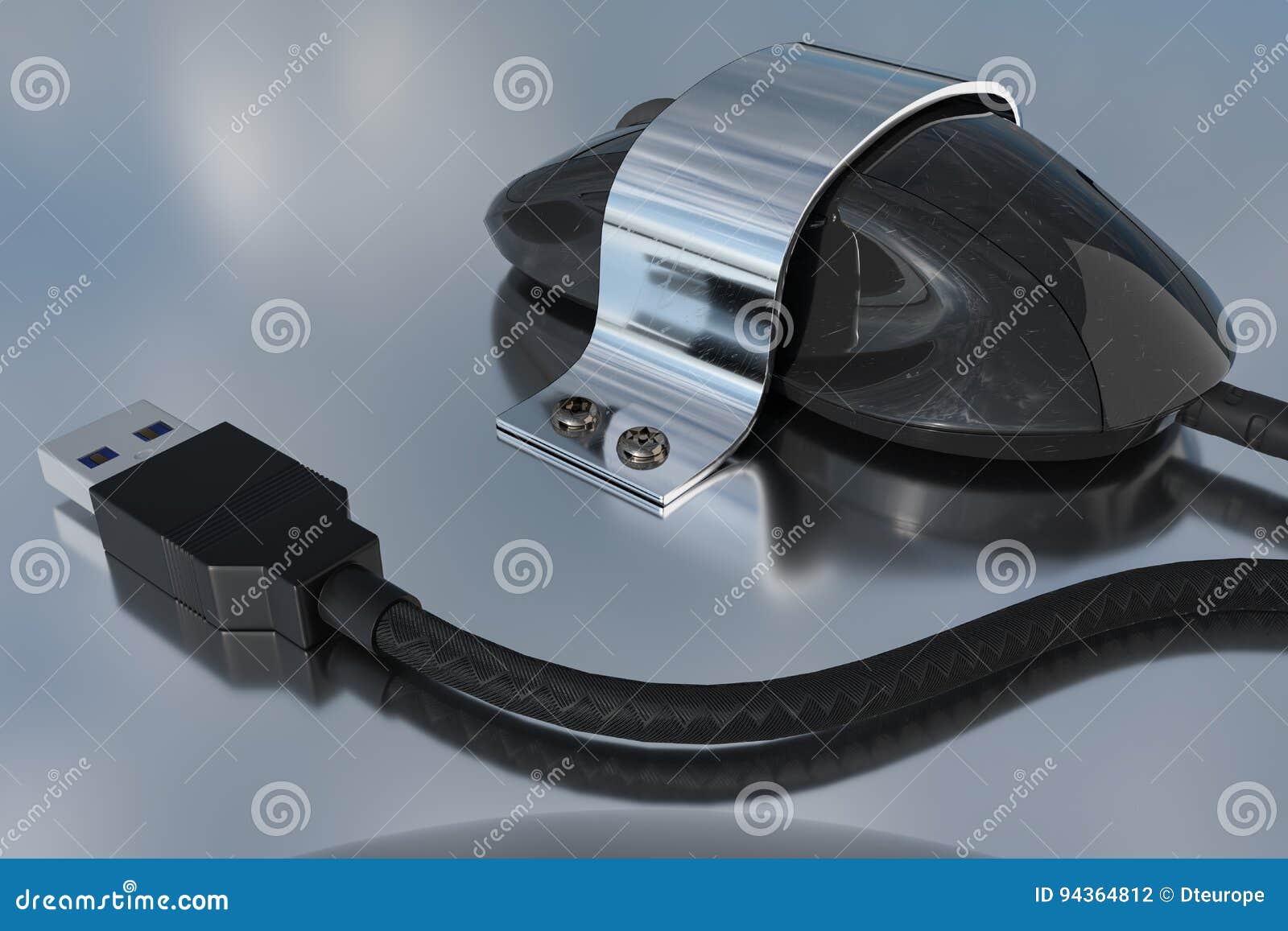 Computer Mouse is Fixed with a Metal Holder and Screws To a Reflective ...