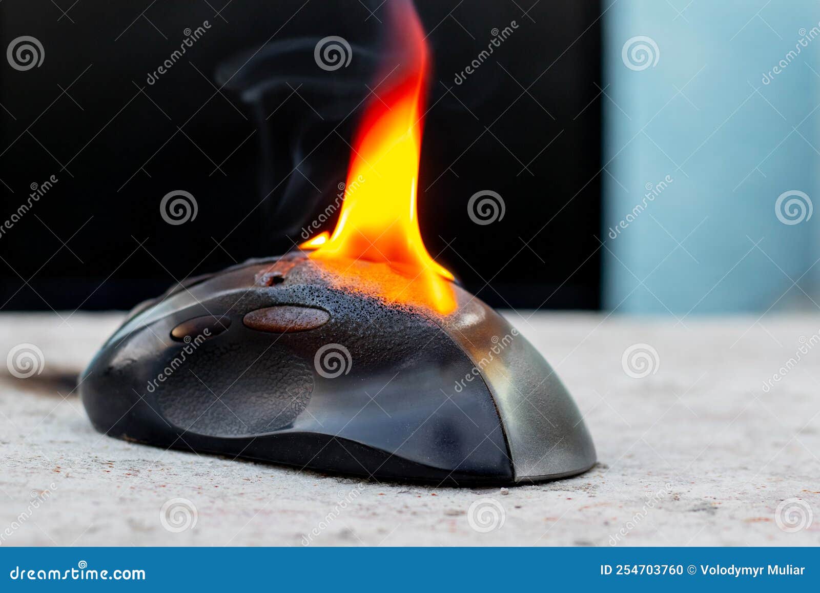 Computer Mouse in Flames. Careless Handling of Equipment, Fire Stock ...