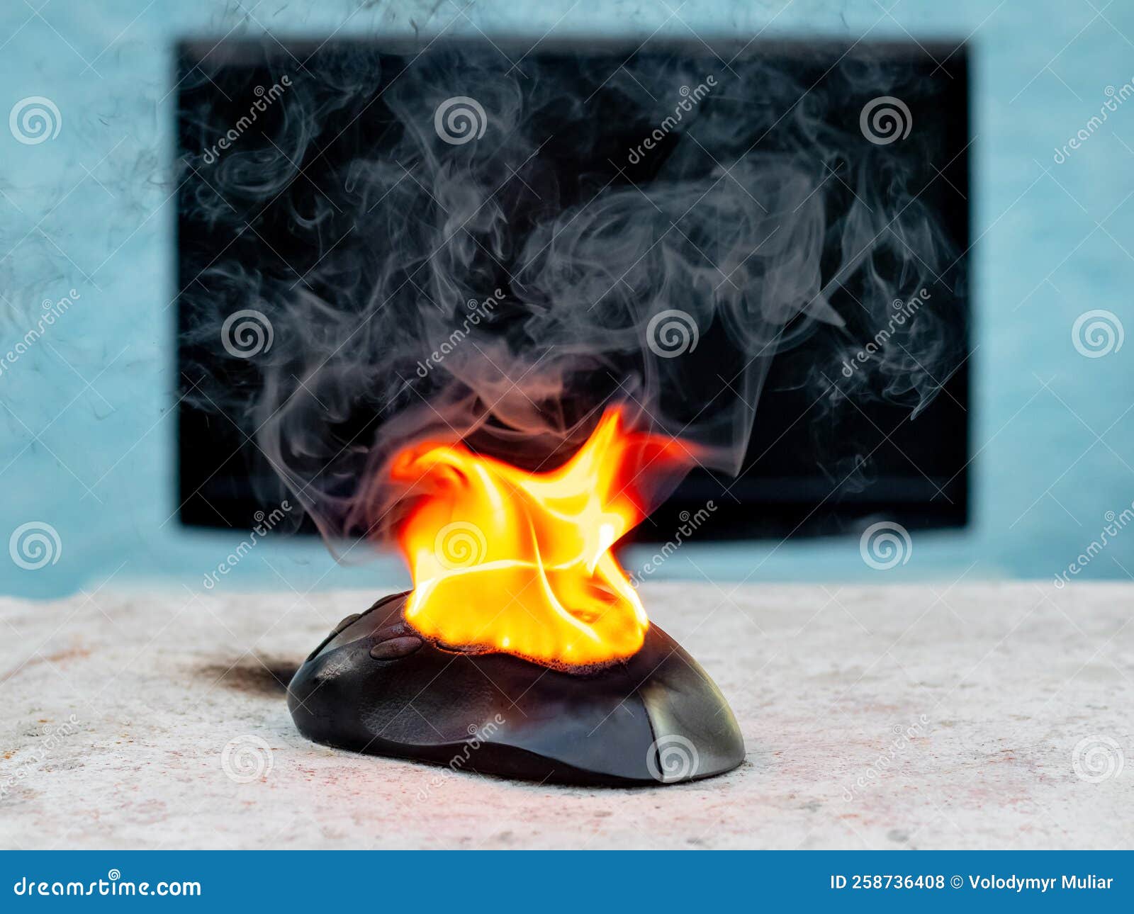 Computer Mouse in Flames. Careless Handling of Equipment, Fire Stock ...