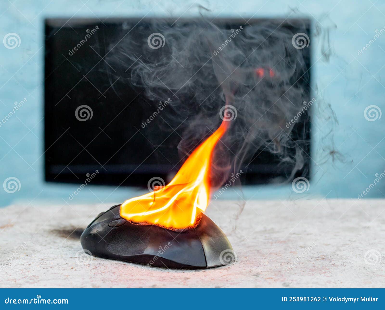 Computer Mouse in Flames. Careless Handling of Equipment, Fire Stock ...