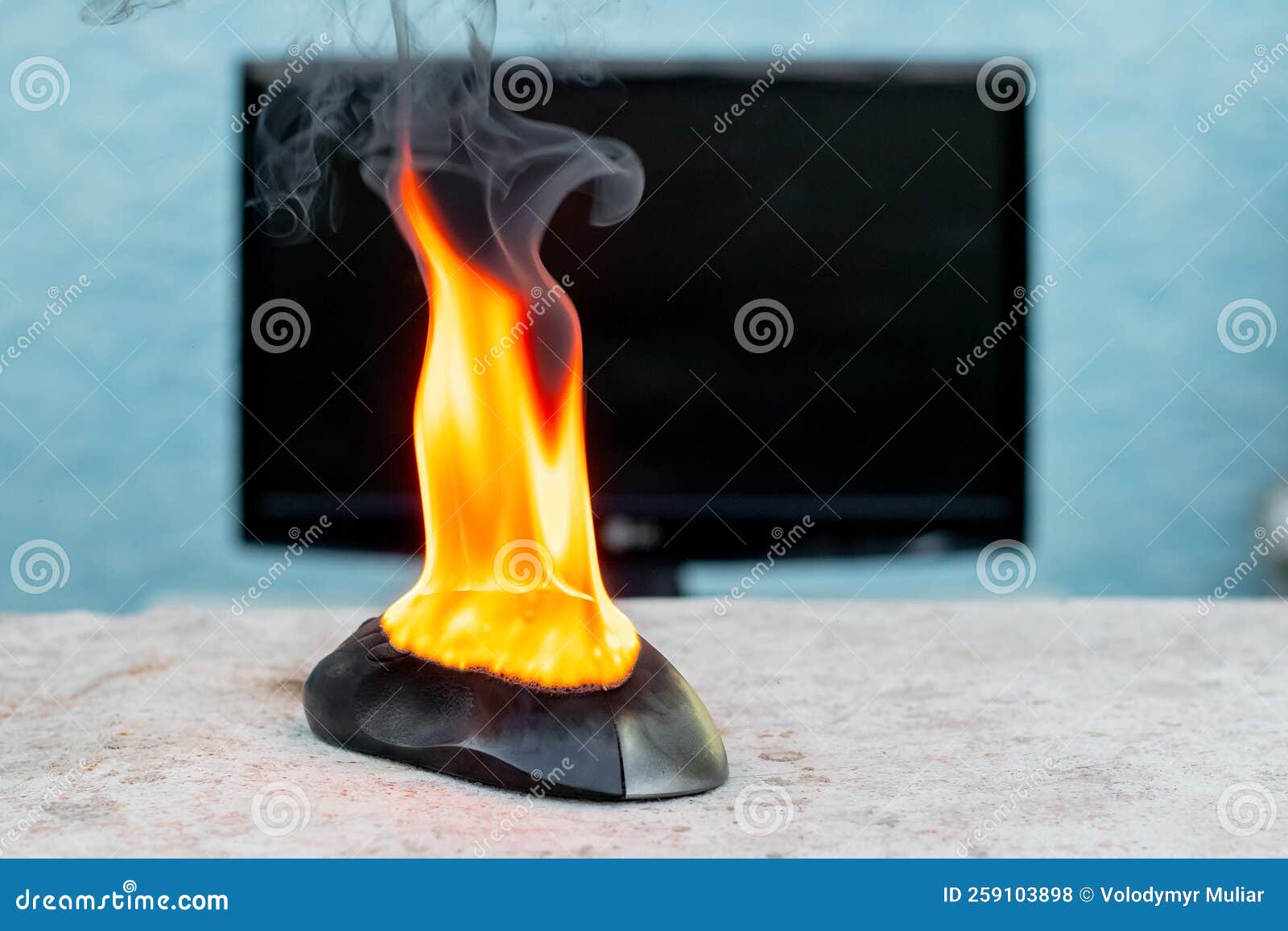 Computer Mouse in Flames. Careless Handling of Equipment, Fire Stock ...