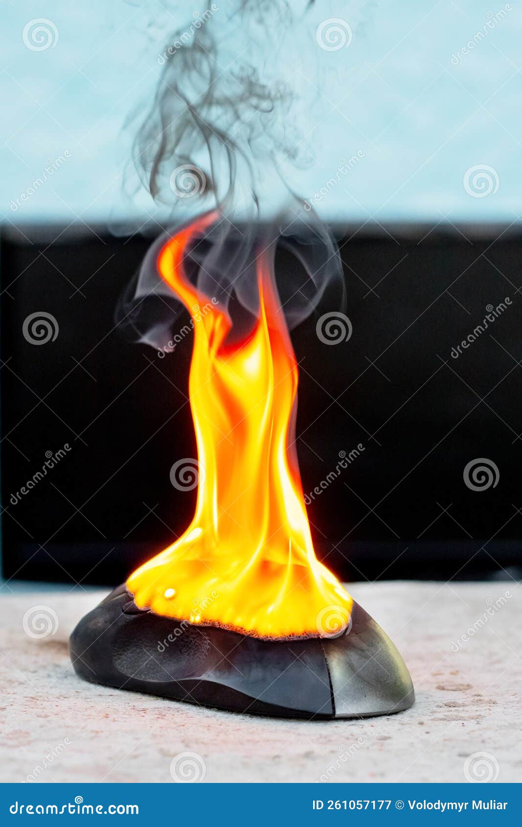 Computer Mouse in Flames. Careless Handling of Equipment, Fire Stock ...