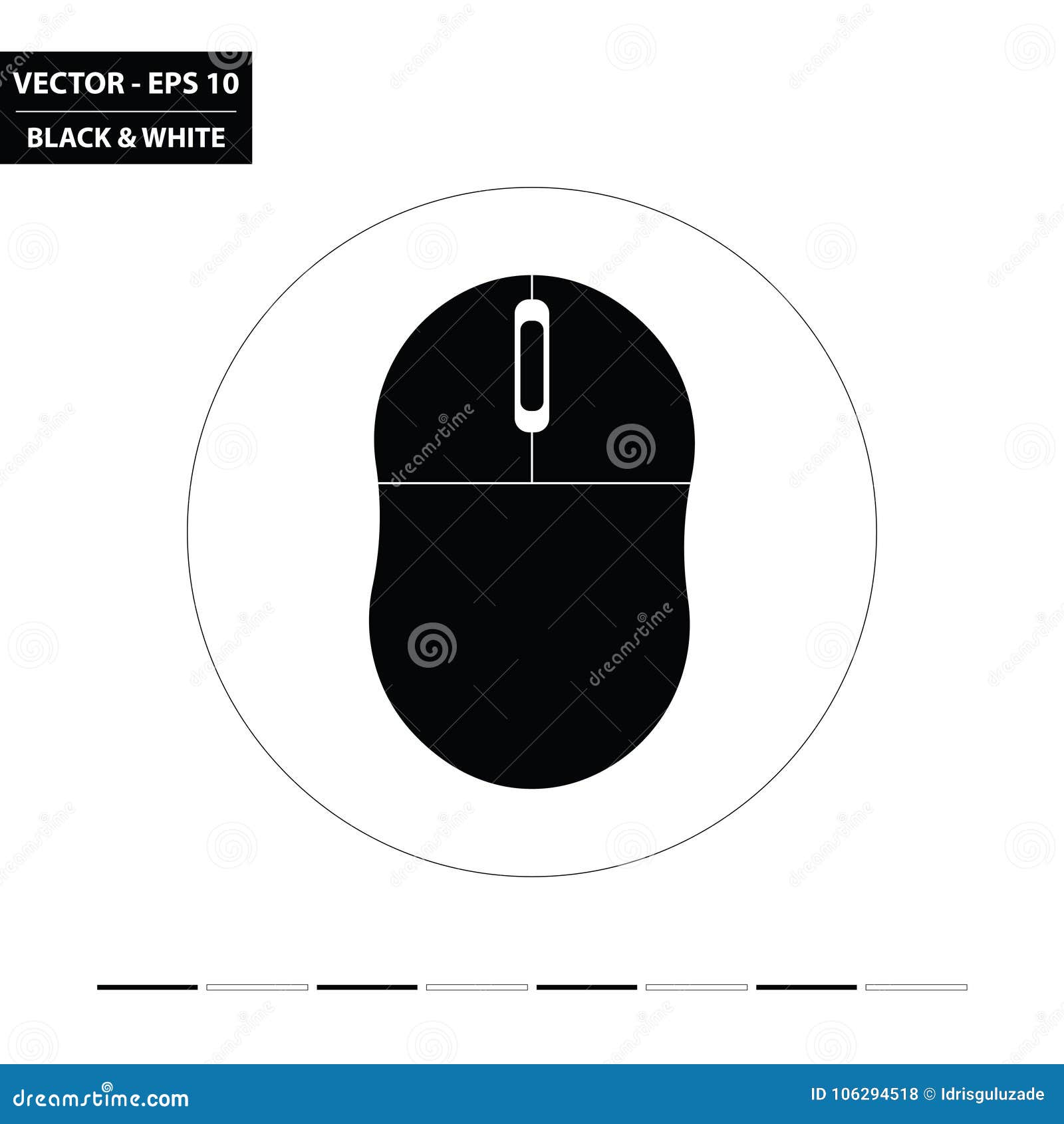 Computer Mouse Flat Black and White Icon Stock Vector - Illustration of ...
