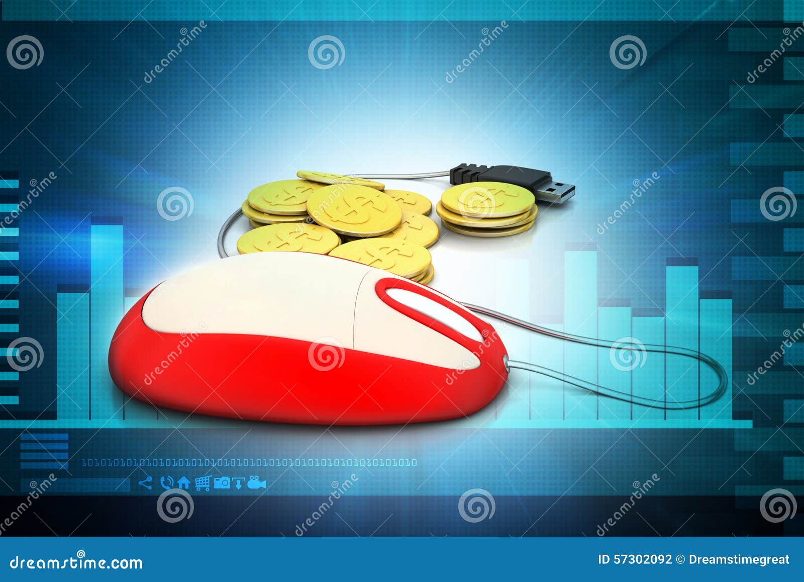 Computer Mouse with Gold Coin Stock Illustration - Illustration of ...