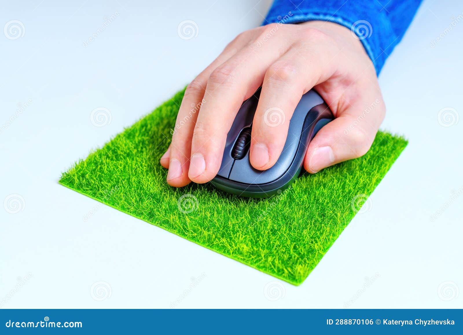 Computer Mouse in Hand on a Grass Mousepad Stock Photo - Image of ...