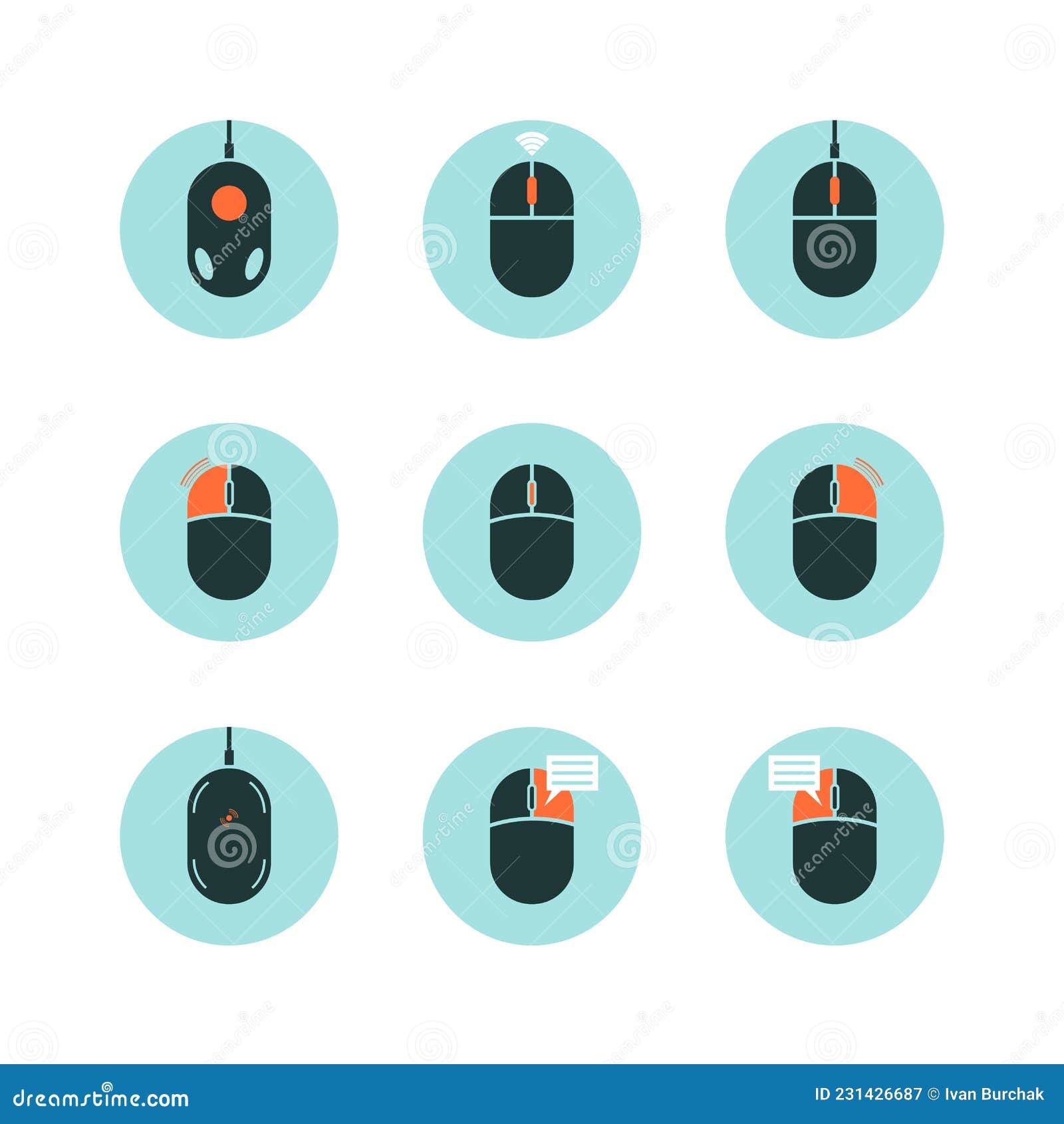 Computer Mouse with Highlighted Functions. Flat Style Vector Icon Set ...