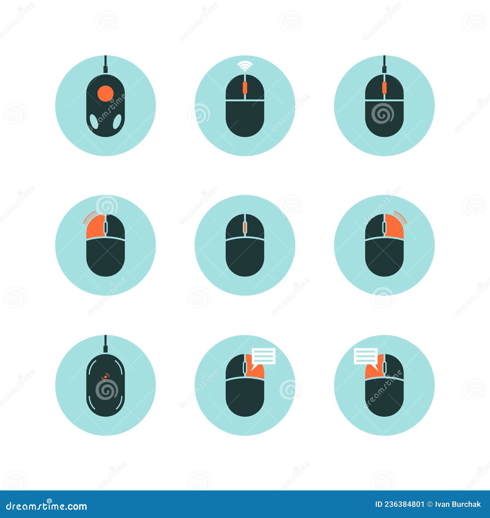 Computer Mouse with Highlighted Functions. Flat Style Vector Icon Set ...