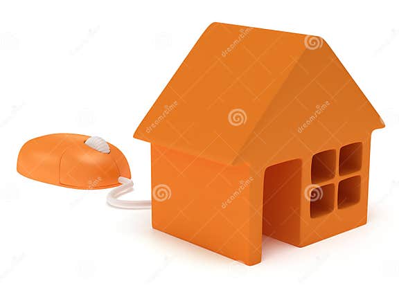 Computer Mouse with House. 3d Render. Stock Illustration - Illustration ...