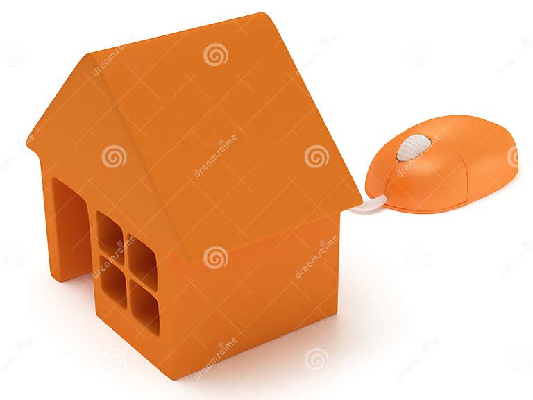 Computer Mouse with House. 3d Render. Stock Illustration - Illustration ...