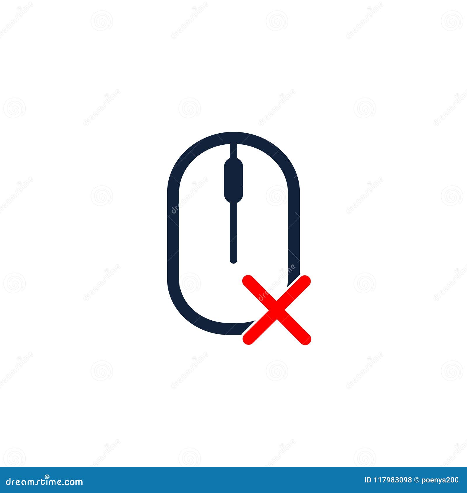 Computer Mouse Icon with Cross Error Symbol. Flat Style Design Stock ...