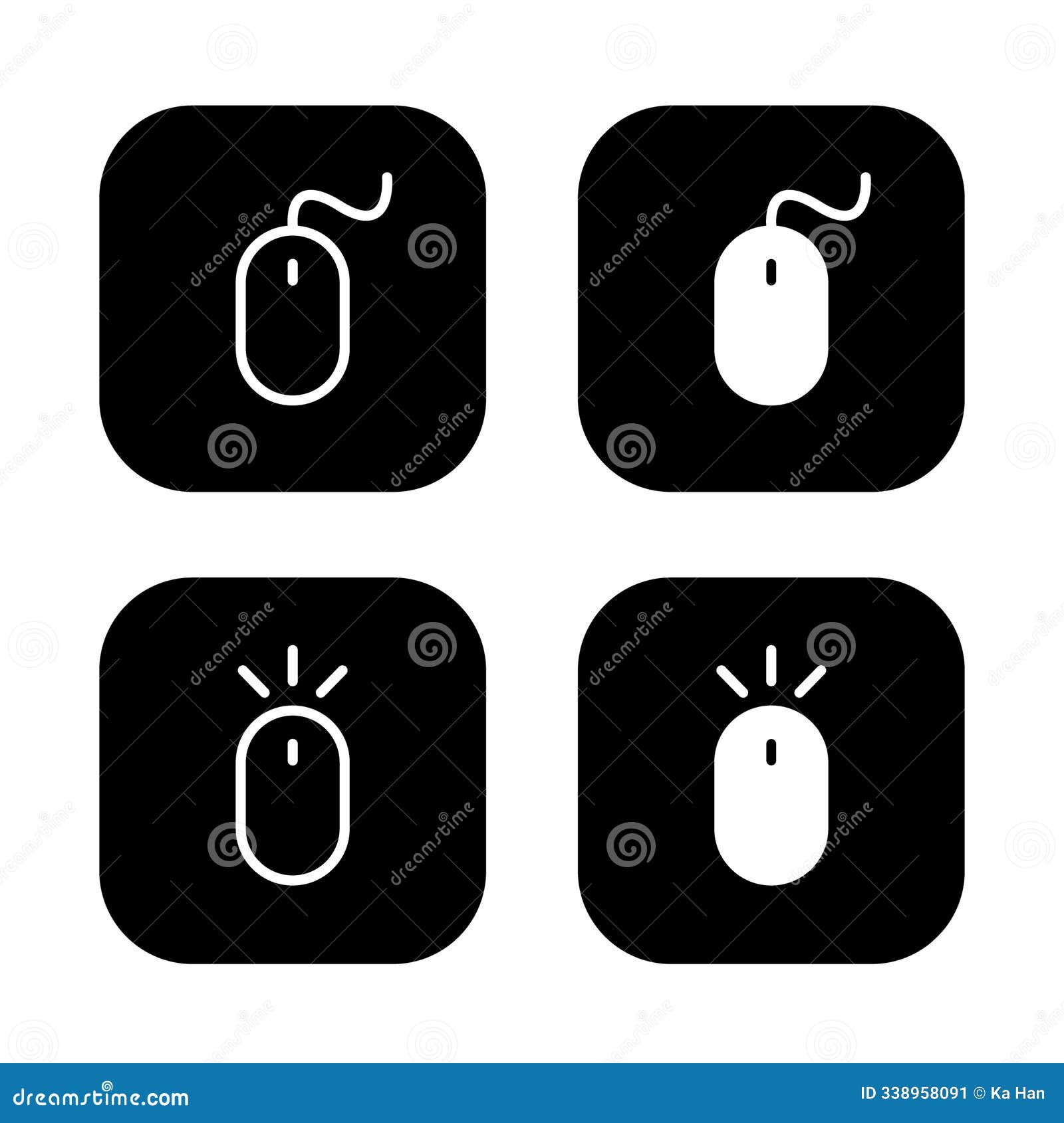 Computer Mouse Icon Set on Black Square Stock Vector - Illustration of ...