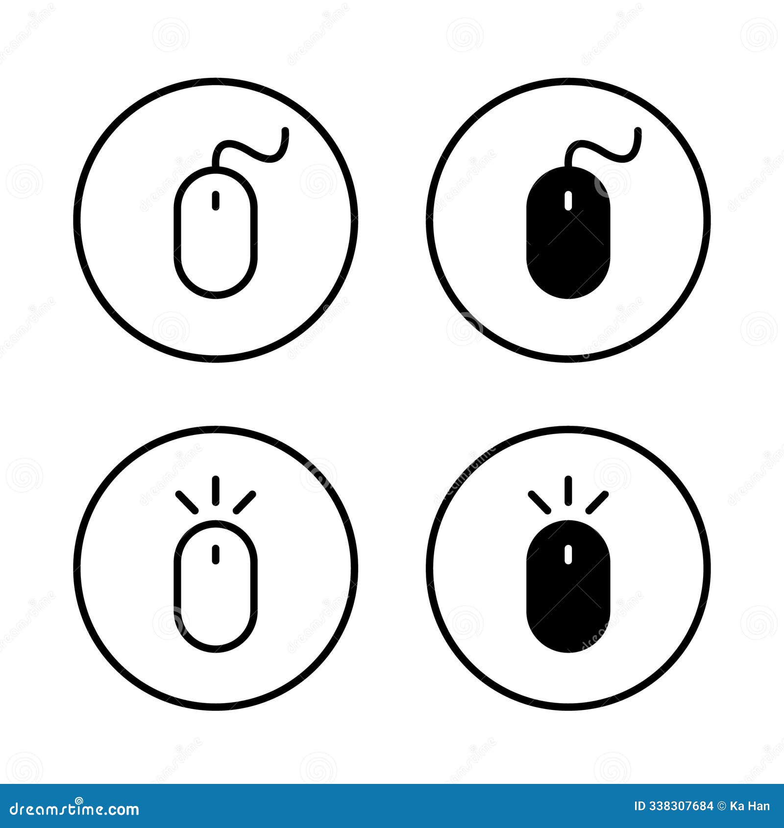 Computer Mouse Icon Set on Circle Line. Pointer Sign Symbol Stock ...