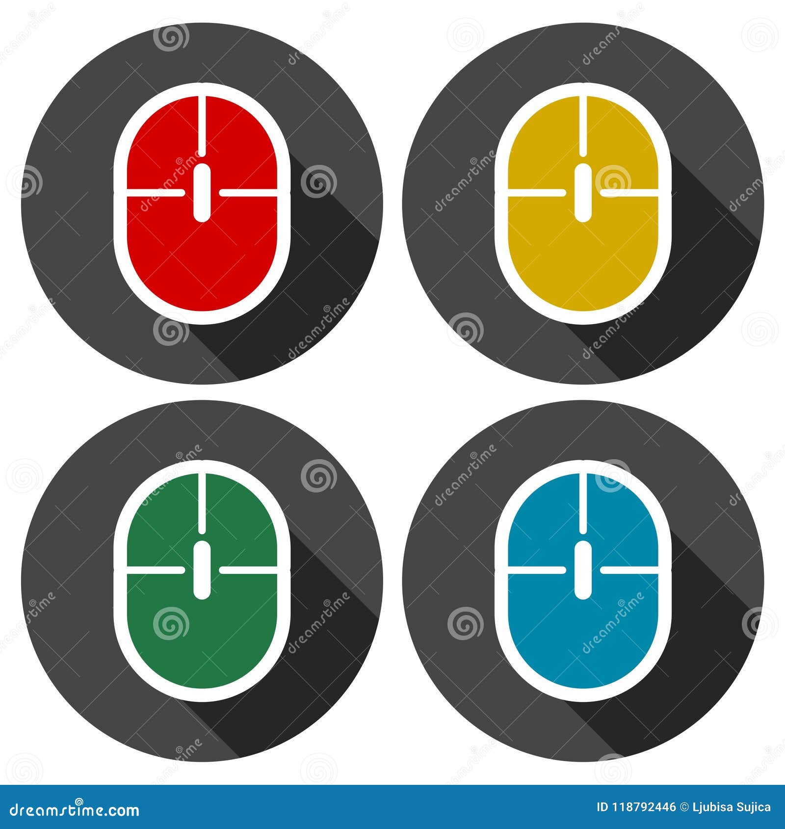 Computer Mouse Icons Set with Long Shadow Stock Vector - Illustration ...