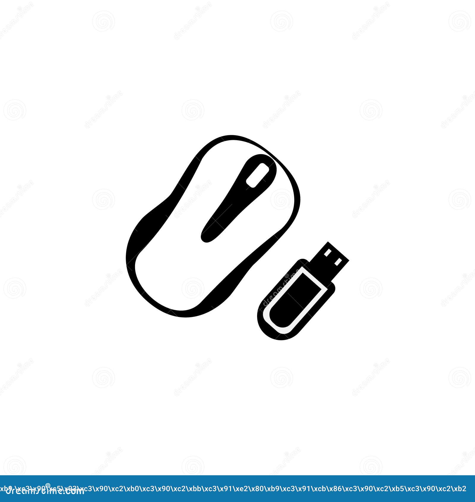 Computer Mouse Illustration with Flash Drive on White Background Stock ...