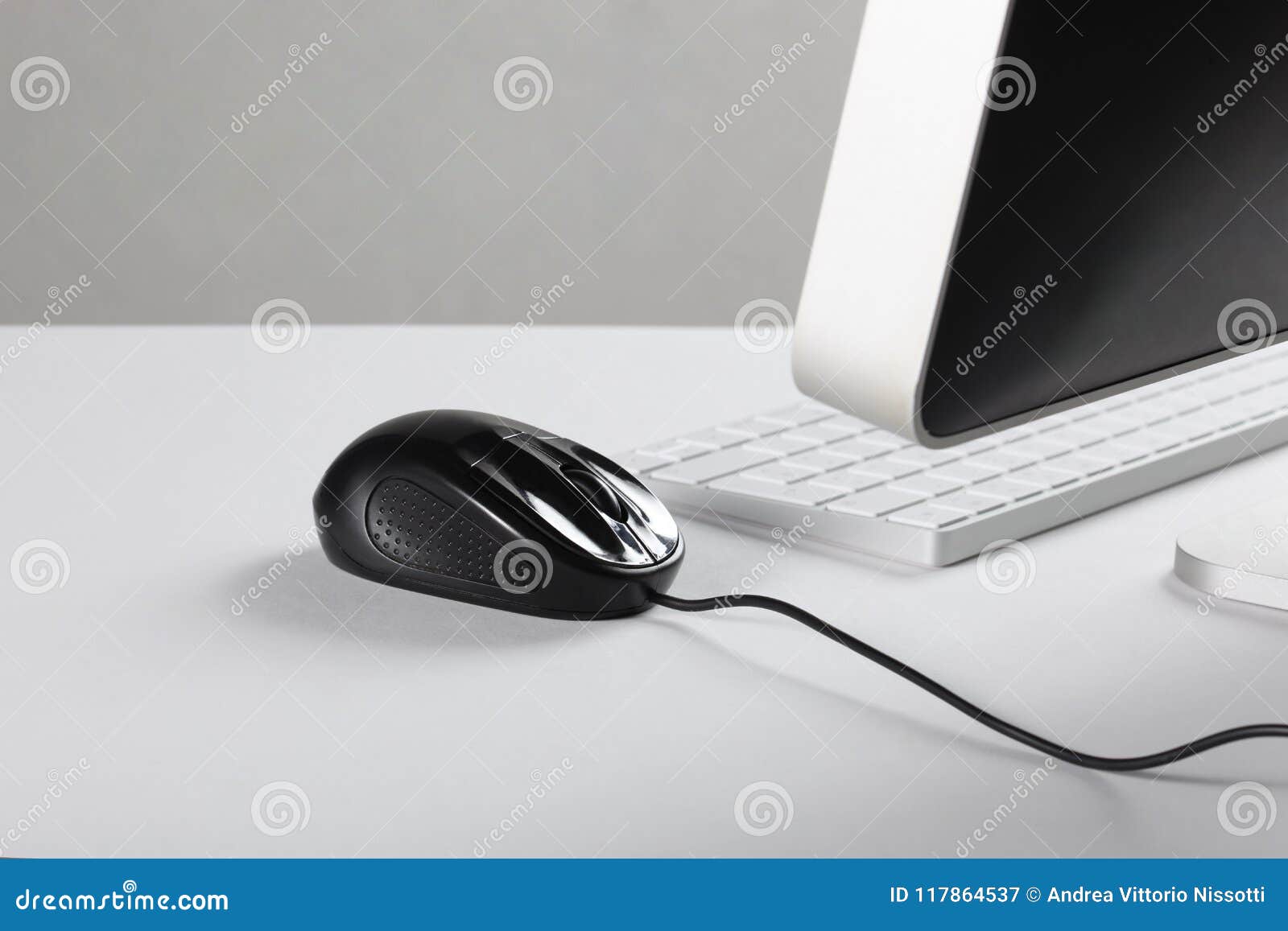 Computer, Mouse and Keyboard on a White Desk with Copy Space Stock ...
