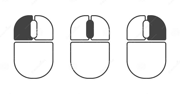 Computer Mouse Left and Right Click, Scroll Wheel Outline Icons Set ...