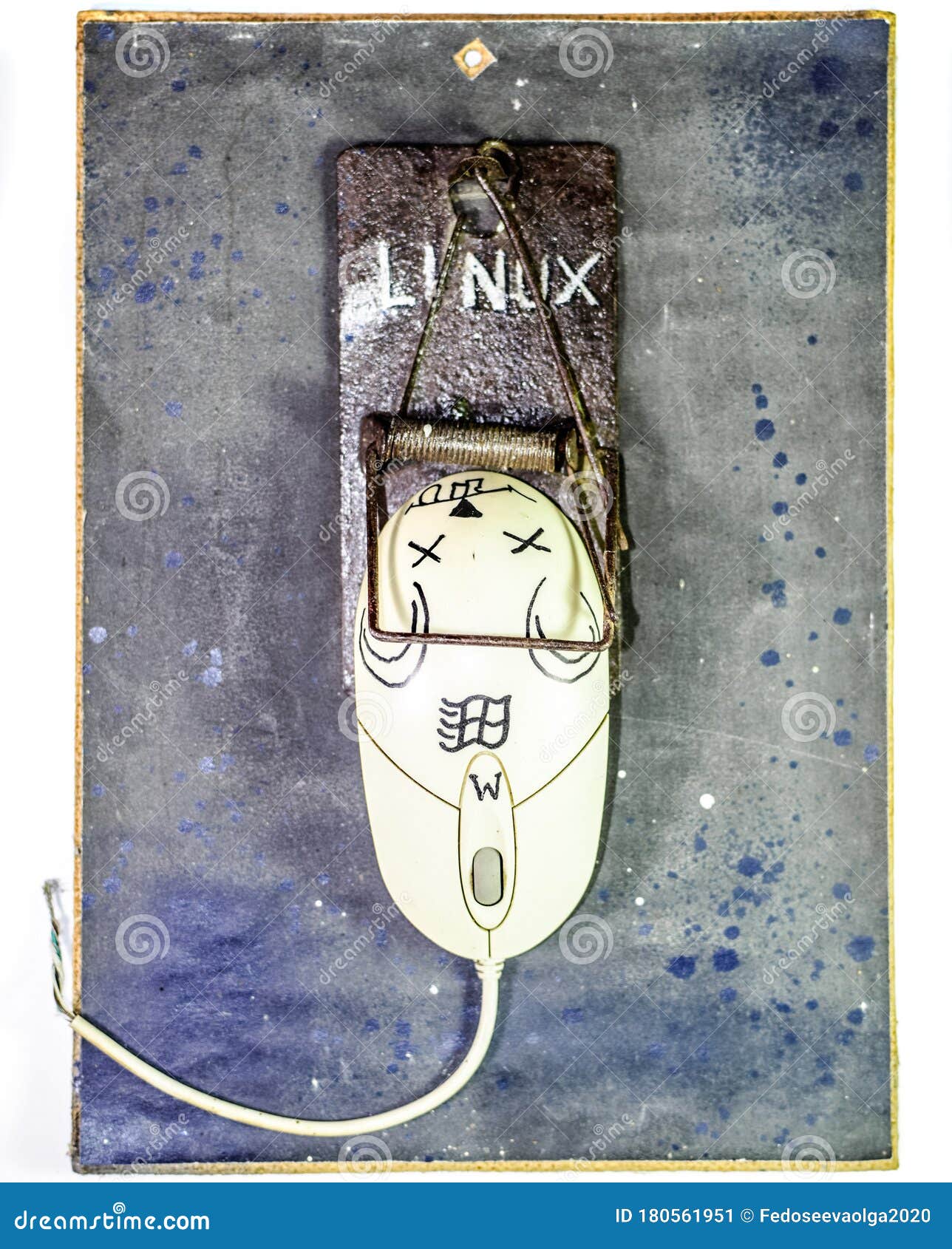 Computer Mouse is a Man in a Mousetrap. Humorous Collage in the Sphere ...