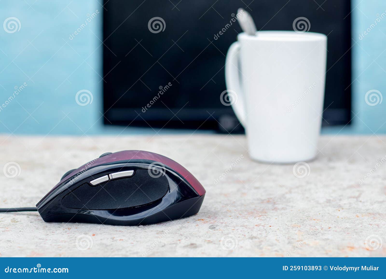 A Computer Mouse and a Mug of Tea Near the Computer Stock Image - Image ...