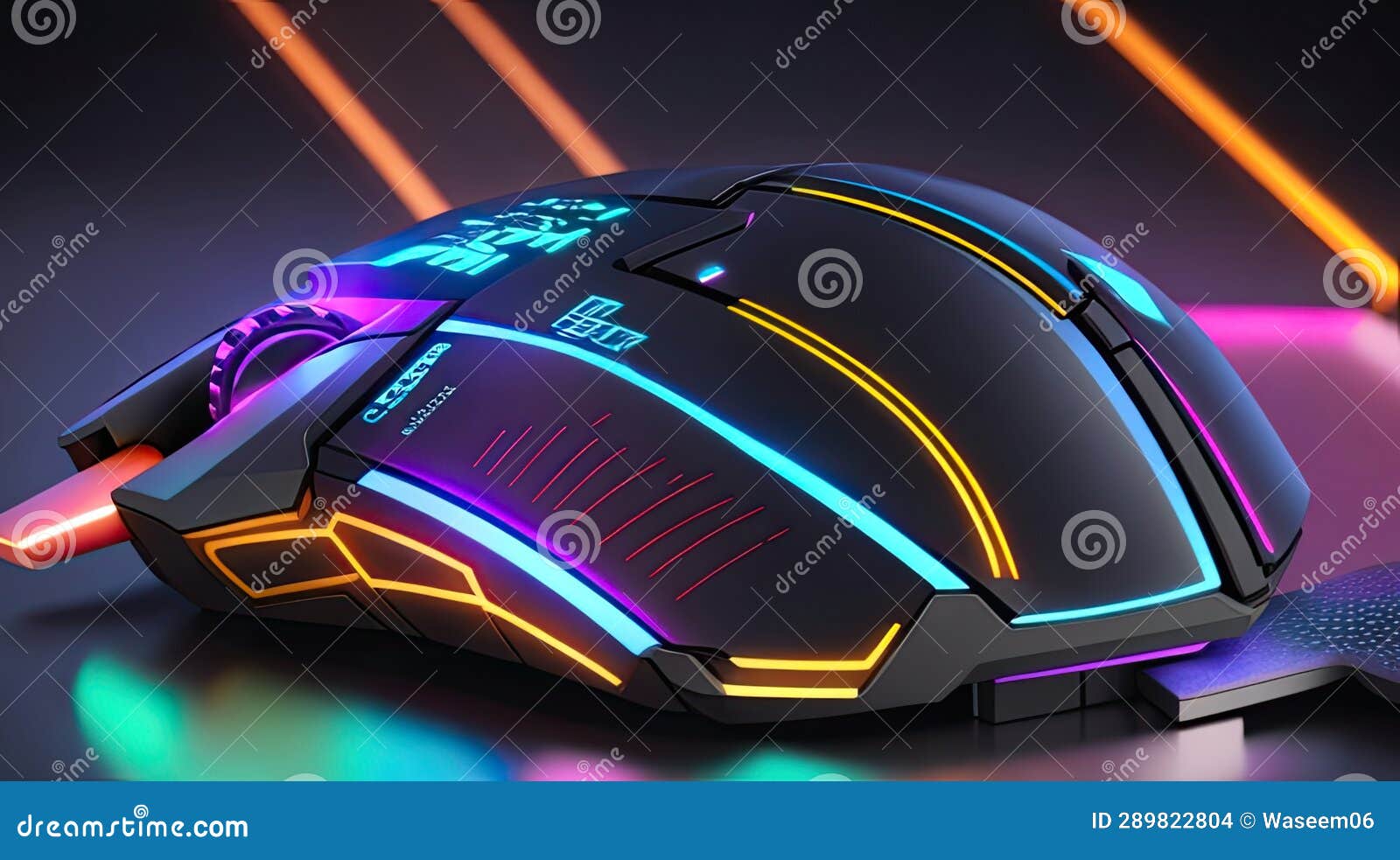 Computer Mouse with Neon Lights on a Dark Background. 3d Rendering ...